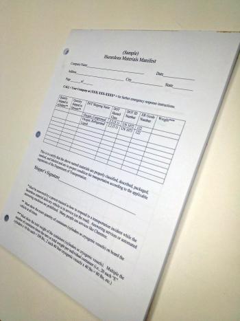 Hazardous Materials Manifest - Shipping Paper Digital Download